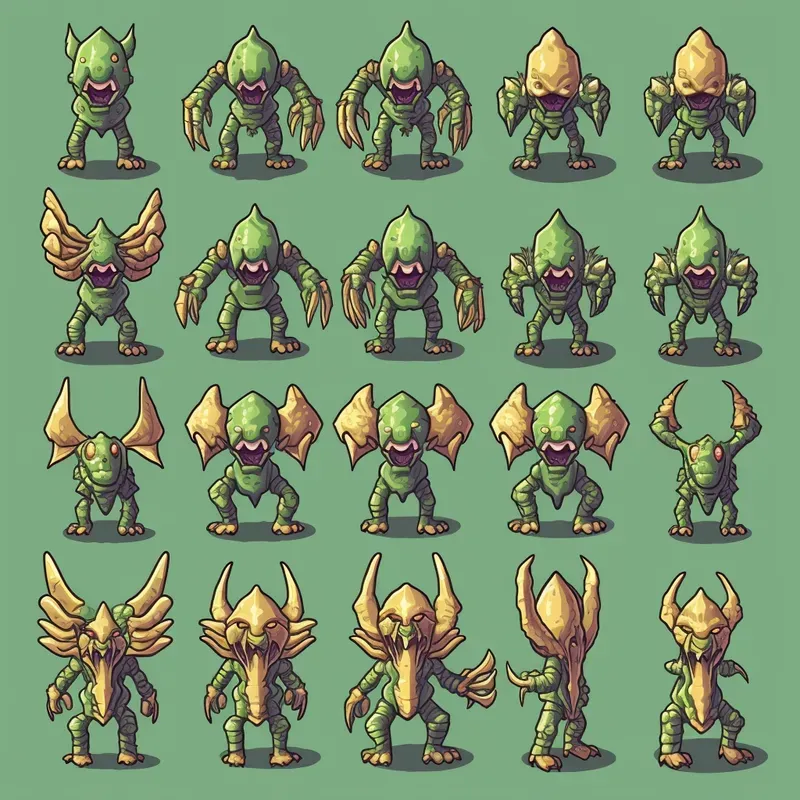 Indie Game Enemy Creature Sprites Midjourney Prompt | PromptBase