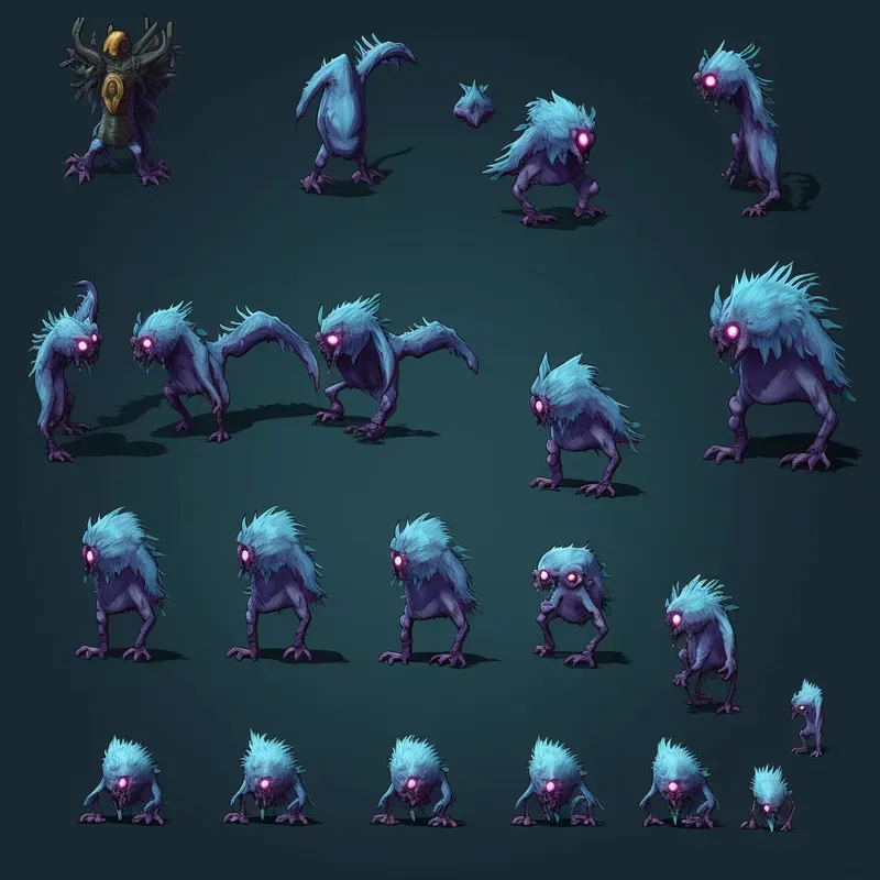 Indie Game Enemy Creature Sprites Midjourney Prompt | PromptBase