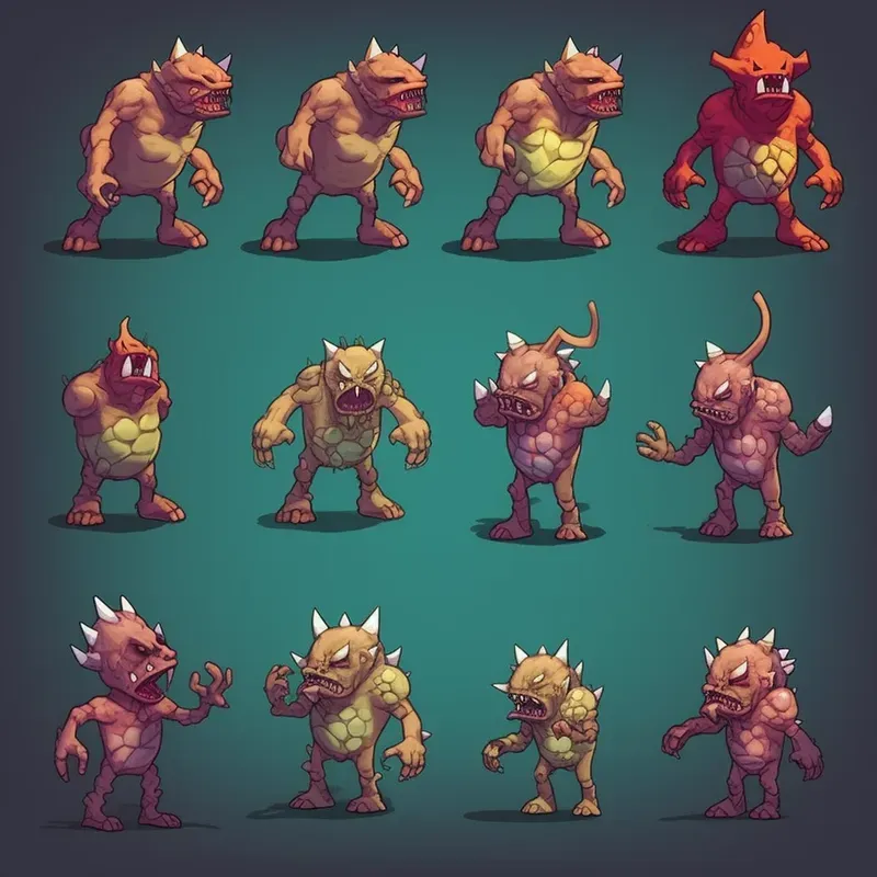 Indie Game Enemy Creature Sprites Midjourney Prompt | PromptBase