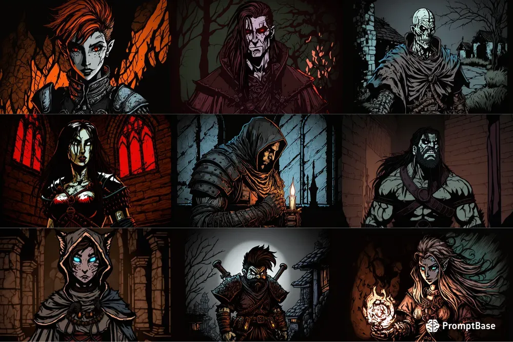 Grim Cartoon RPG Characters Midjourney Prompt | PromptBase