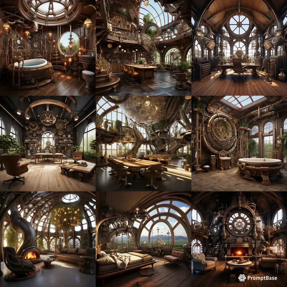 Steampunk Organic Interior Designs Midjourney Prompt | PromptBase