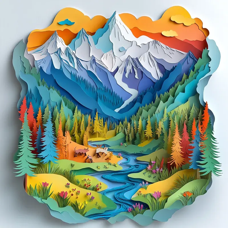 Radiant Papercut Landscapes Midjourney Prompt | PromptBase