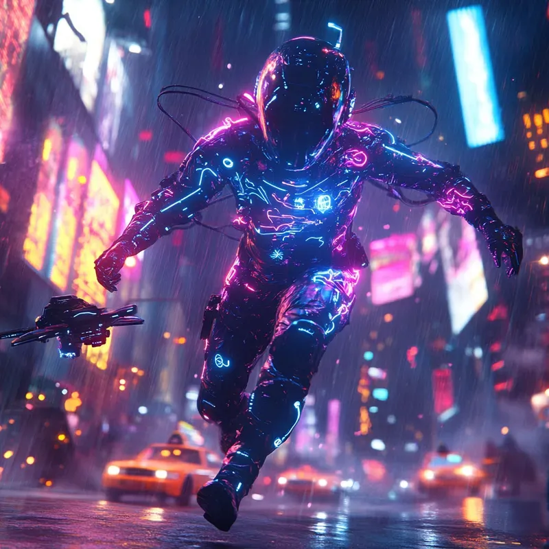 Cyberpunk Action Neon City Chases Midjourney Prompt | PromptBase