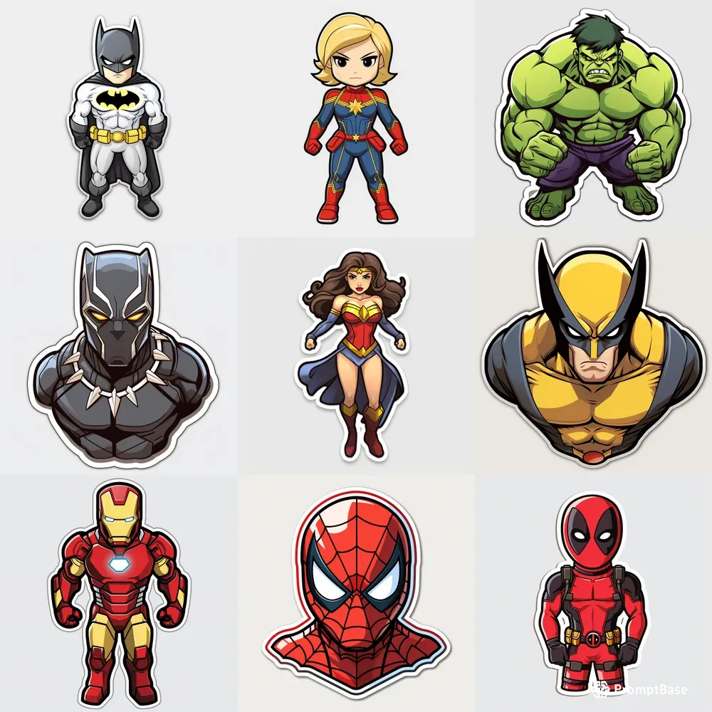 Neat Superhero Stickers Midjourney Prompt | PromptBase