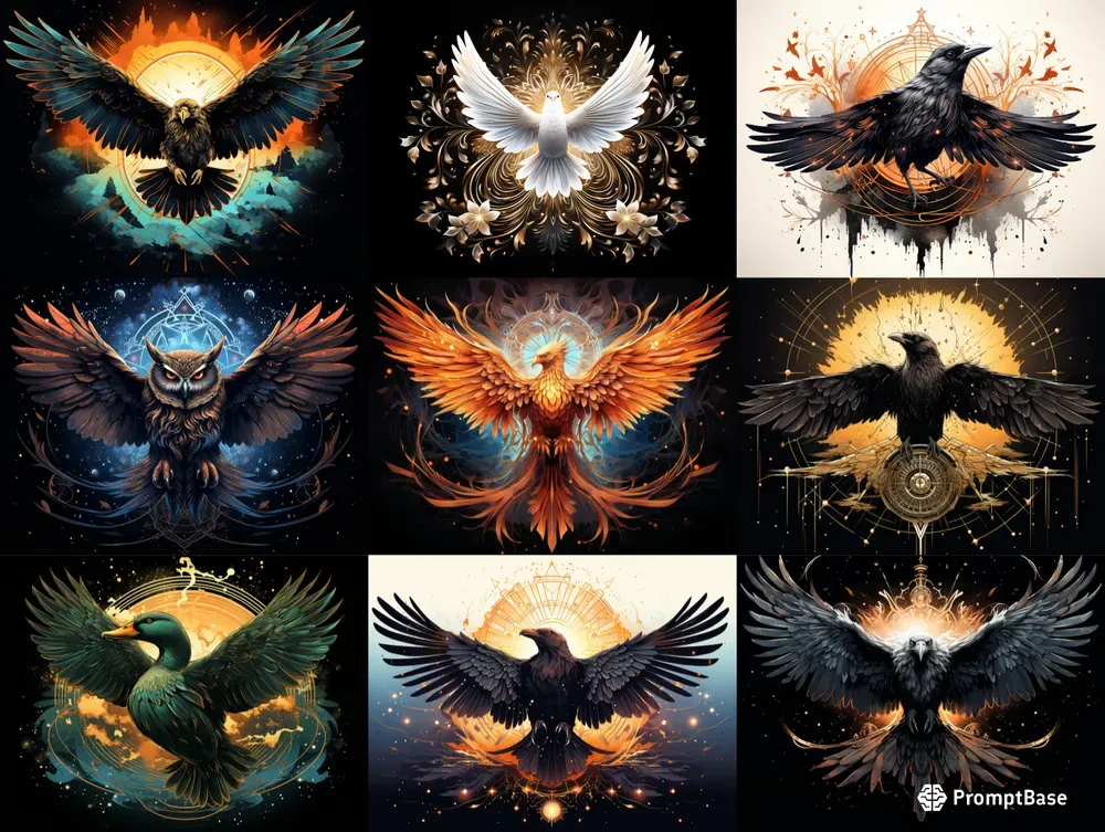 Spiritual Vector Sacred Birds Designs Midjourney Prompt | PromptBase