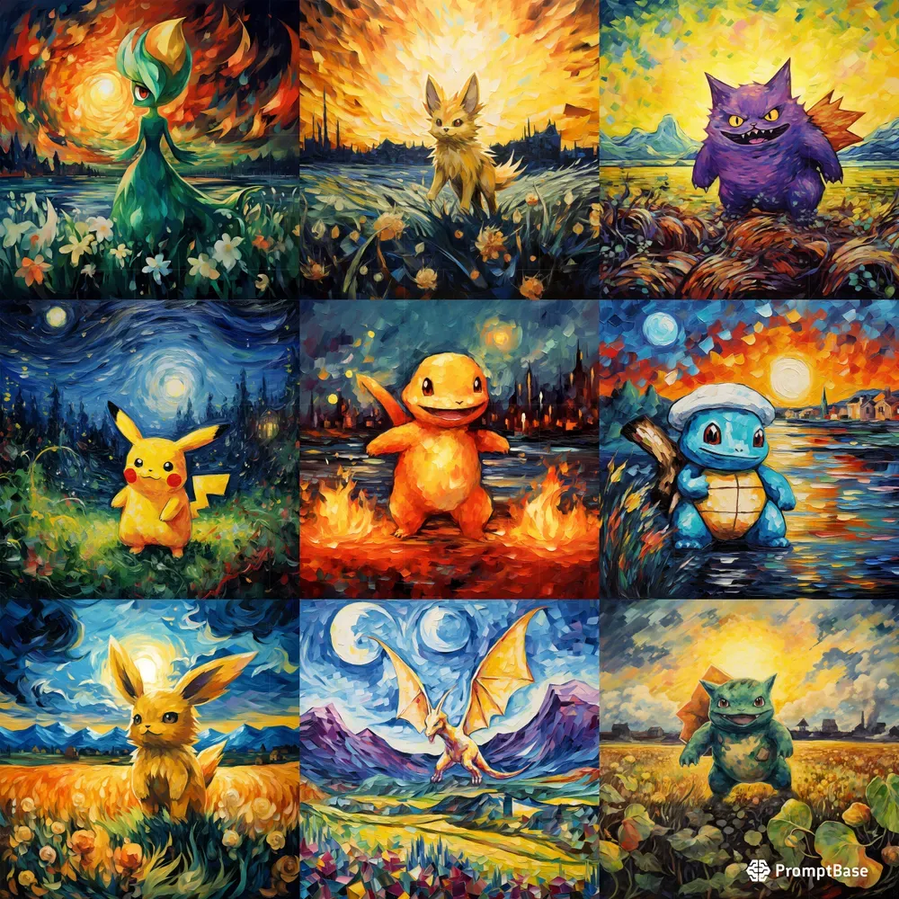 Pokemon In Van Goghs Worlds Midjourney Prompt | PromptBase