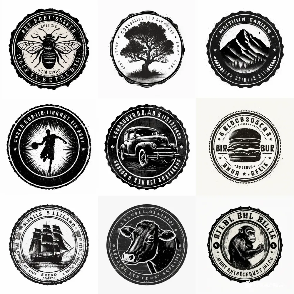 Old And Dark Stamp Logos Midjourney Prompt | PromptBase