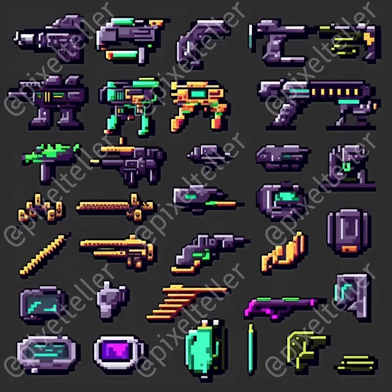Pixel Game Asset Inspirations Midjourney Prompt | PromptBase