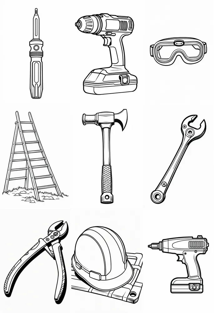 Construction Tools Coloring Book Pages Stable Diffusion Prompt | PromptBase