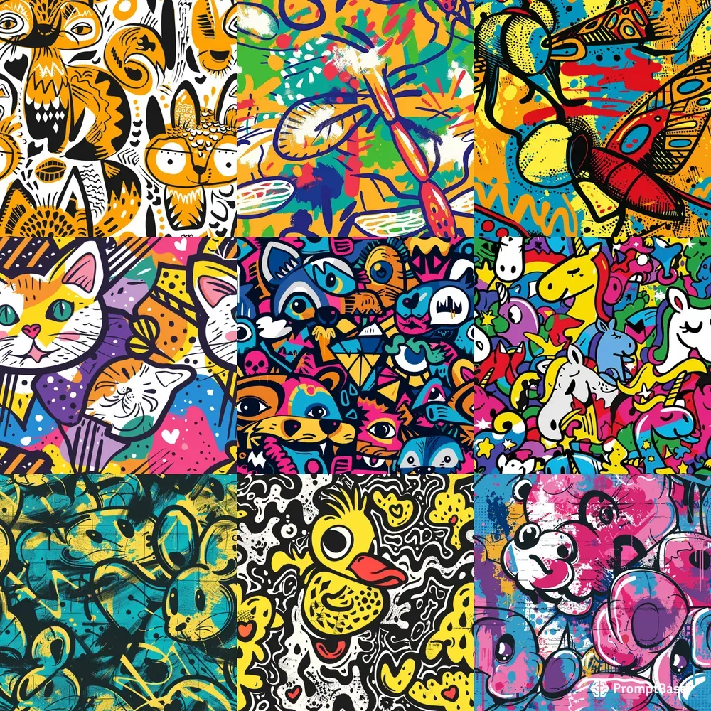 Graffiti Doodle Cartoon Animal Patterns Midjourney Prompt | PromptBase