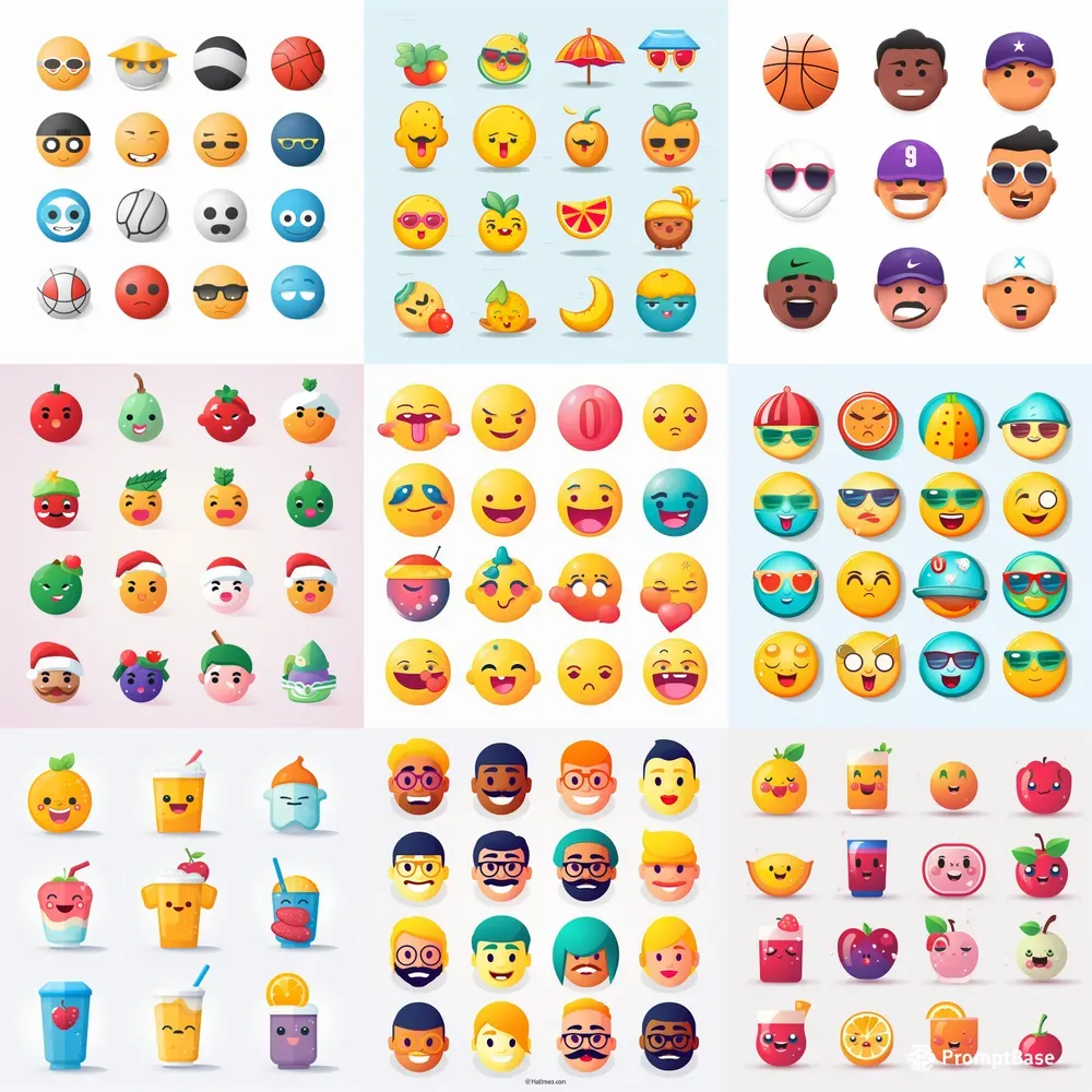 Sets Of Flat Style Original Emojis Midjourney Prompt | PromptBase