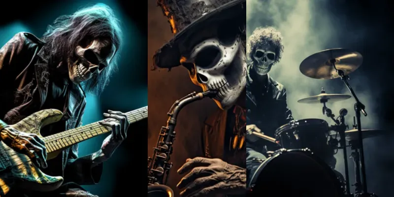 Skeleton Rock Band Series Midjourney Prompt | PromptBase