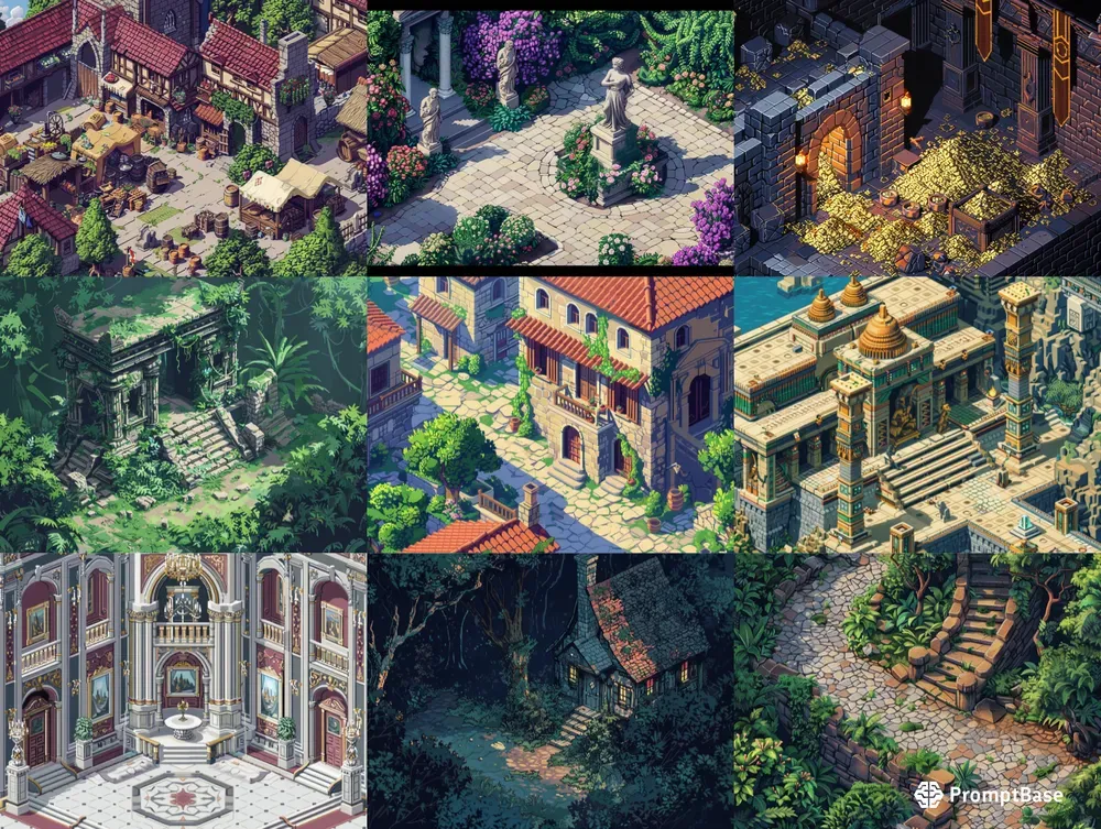Retro Isometric Game Environments Screens Midjourney Prompt | PromptBase