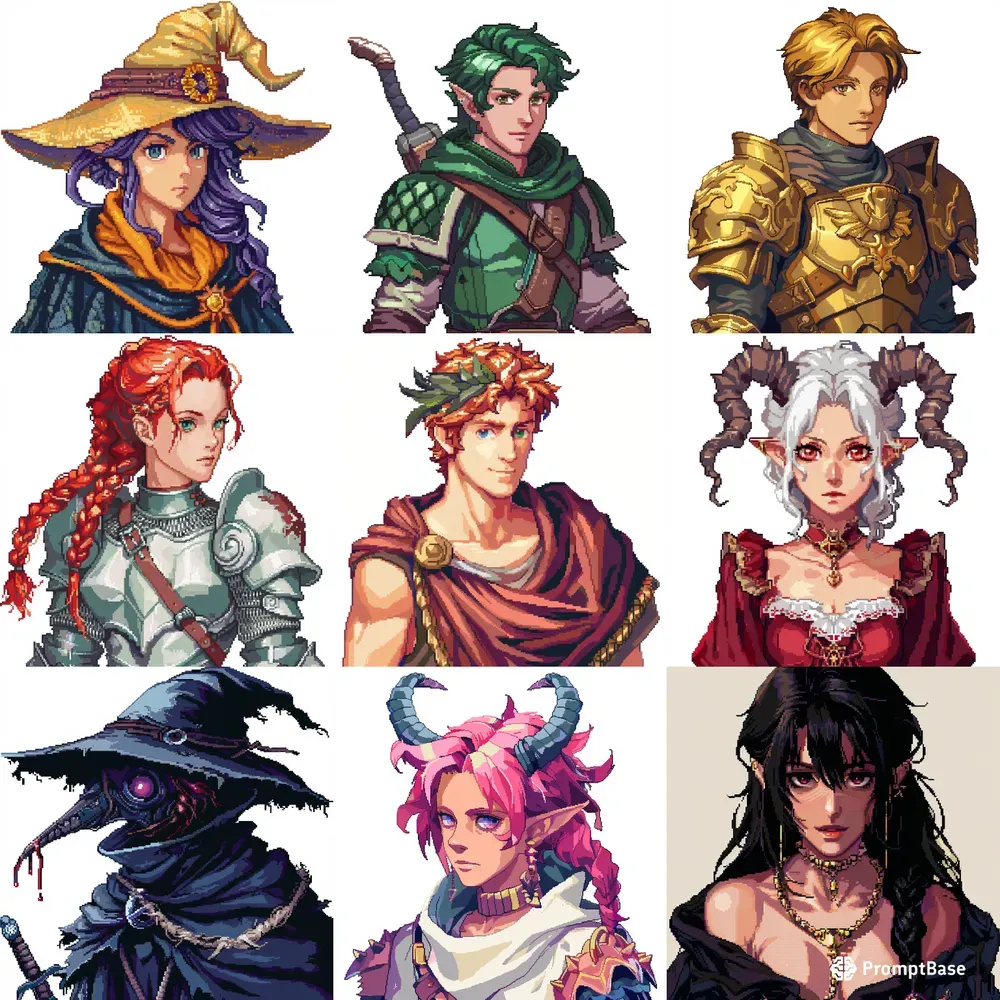 Characters Retro Game Portrait Art Midjourney Prompt | PromptBase