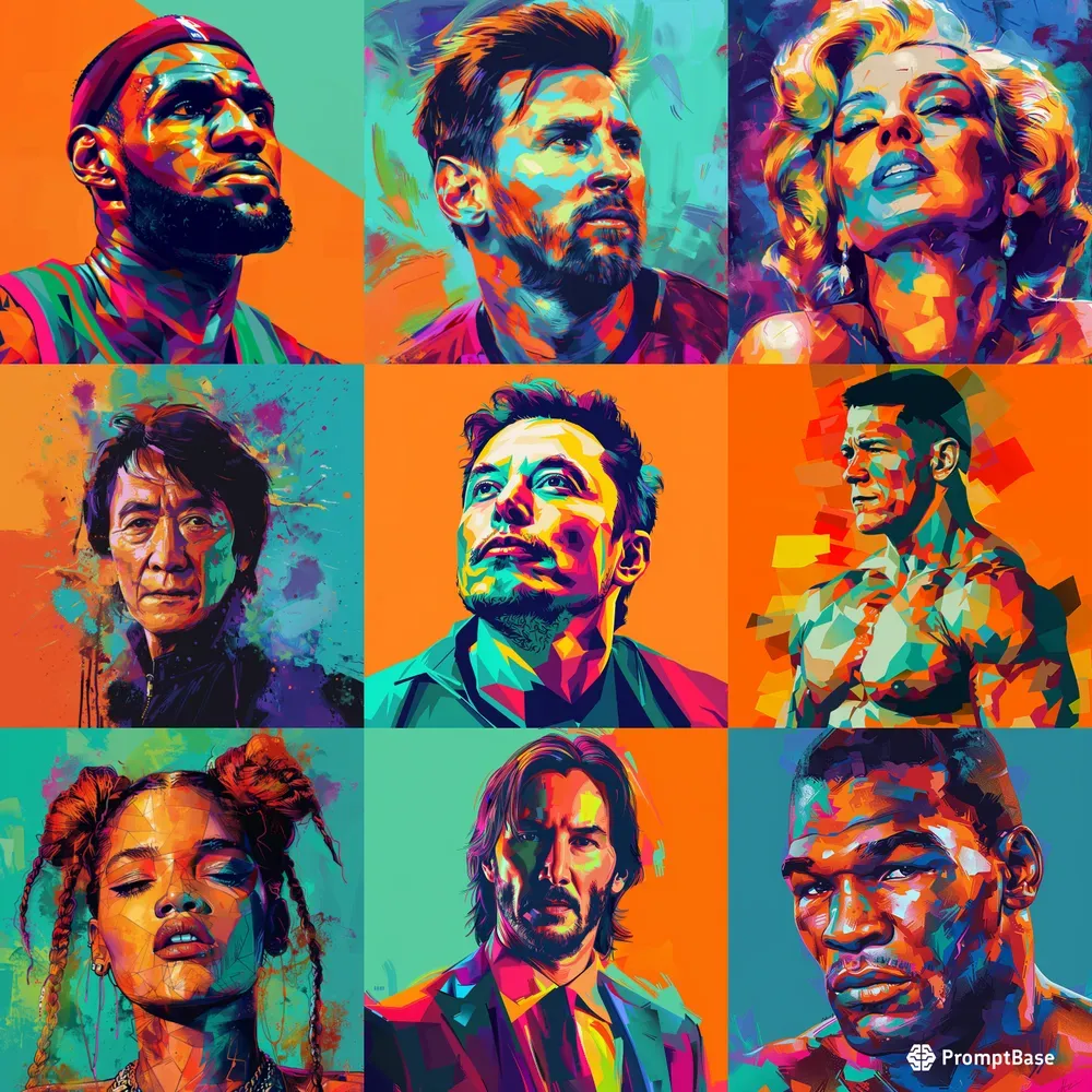 Orange Teal Celebrity Vectors Midjourney Prompt | PromptBase