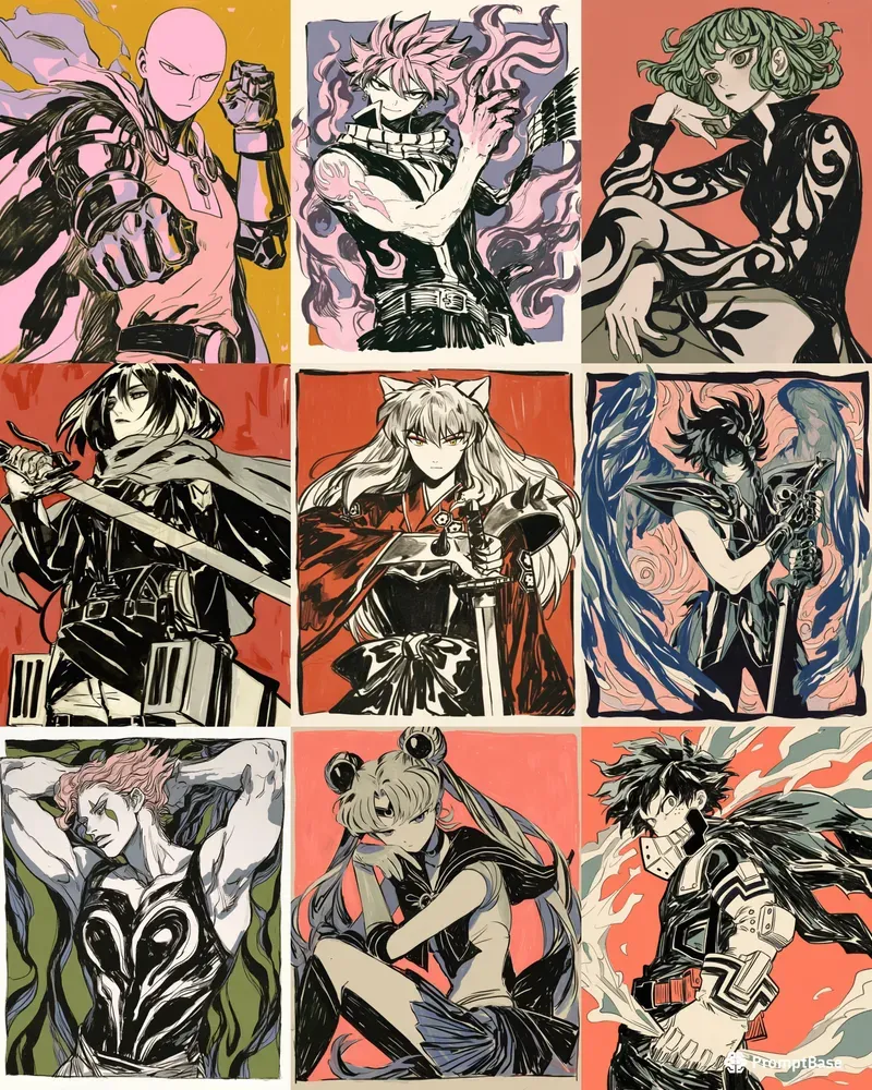 Dynamic Ink Anime Drawings In Oda Style Midjourney Prompt | PromptBase