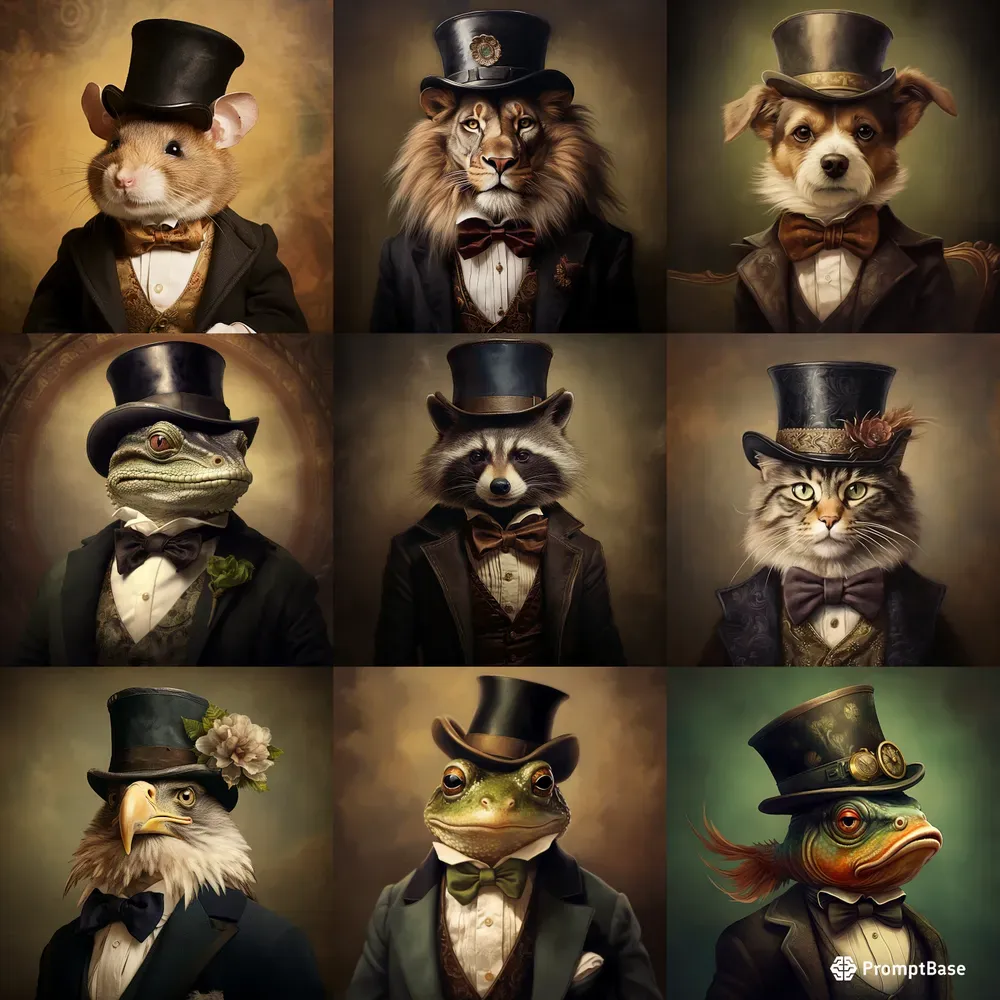 Noble Animals In Suits In 19th Centuries Midjourney Prompt | PromptBase