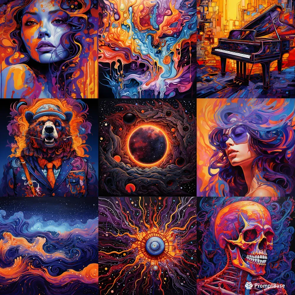 Carney Psychedelic Fusion Poster Art Midjourney Prompt | PromptBase