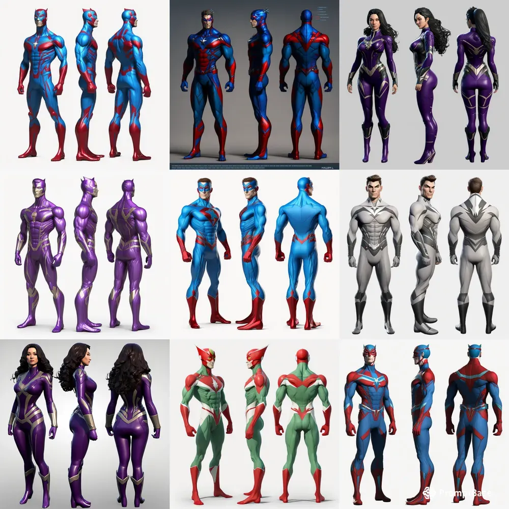 Superhero Character Model Sheets Midjourney Prompt | PromptBase