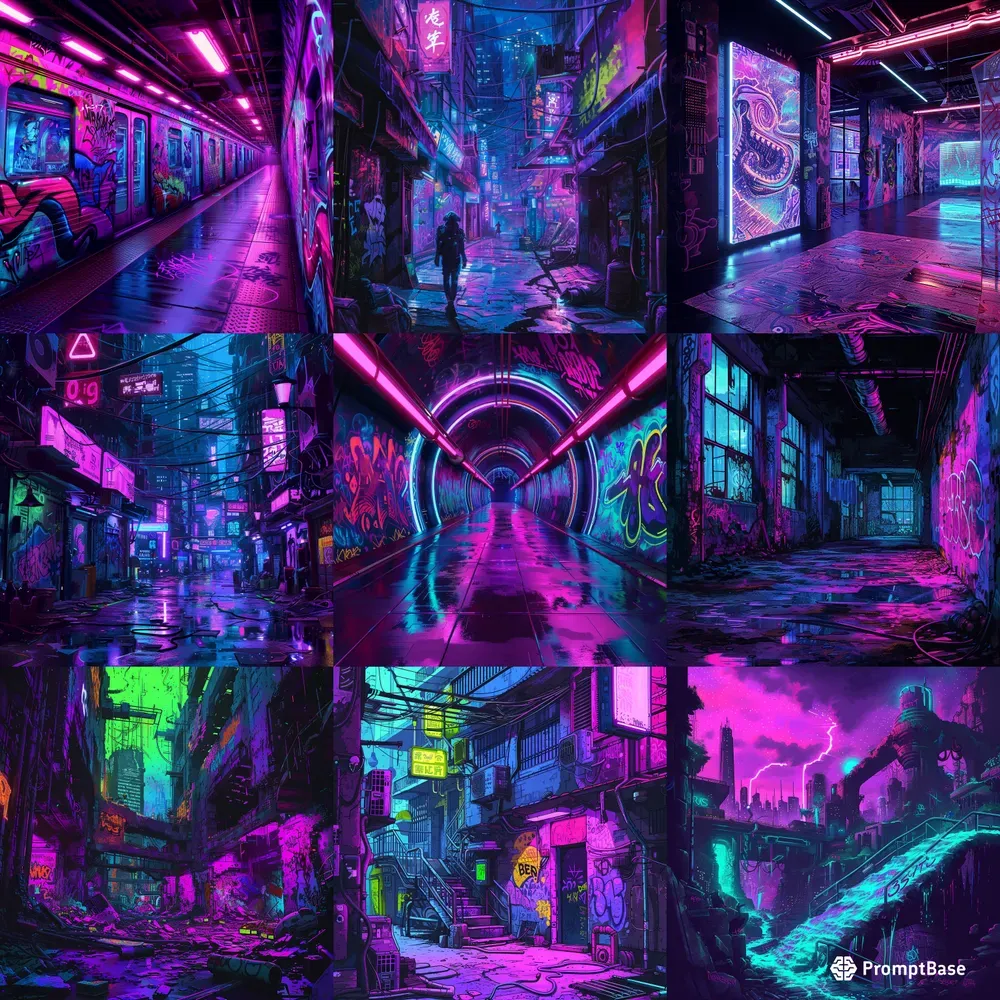Neon Graffiti In Cyberpunk Cities Midjourney Prompt | PromptBase