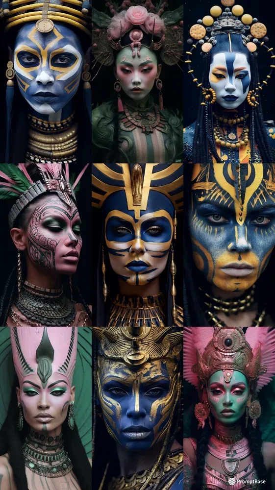 Elegant Cultural Face Paintings Of Women Midjourney Prompt | PromptBase