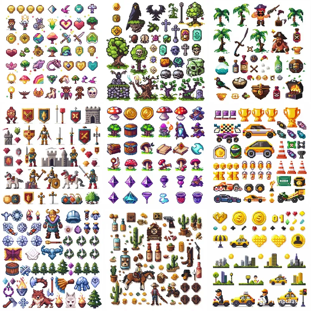 2D Pixel Art Any Game Assets Sheets Midjourney Prompt | PromptBase