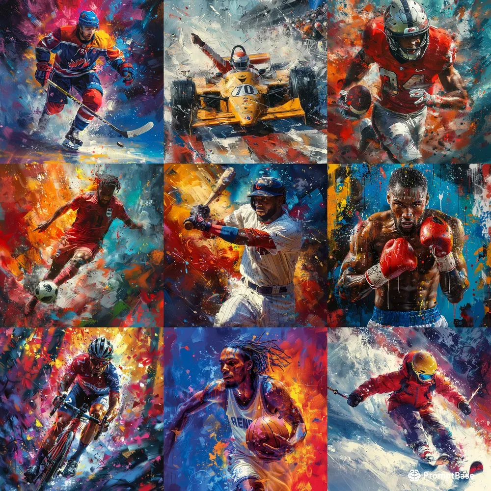 Pop Art Action Shots Of Sports Players Midjourney Prompt | PromptBase
