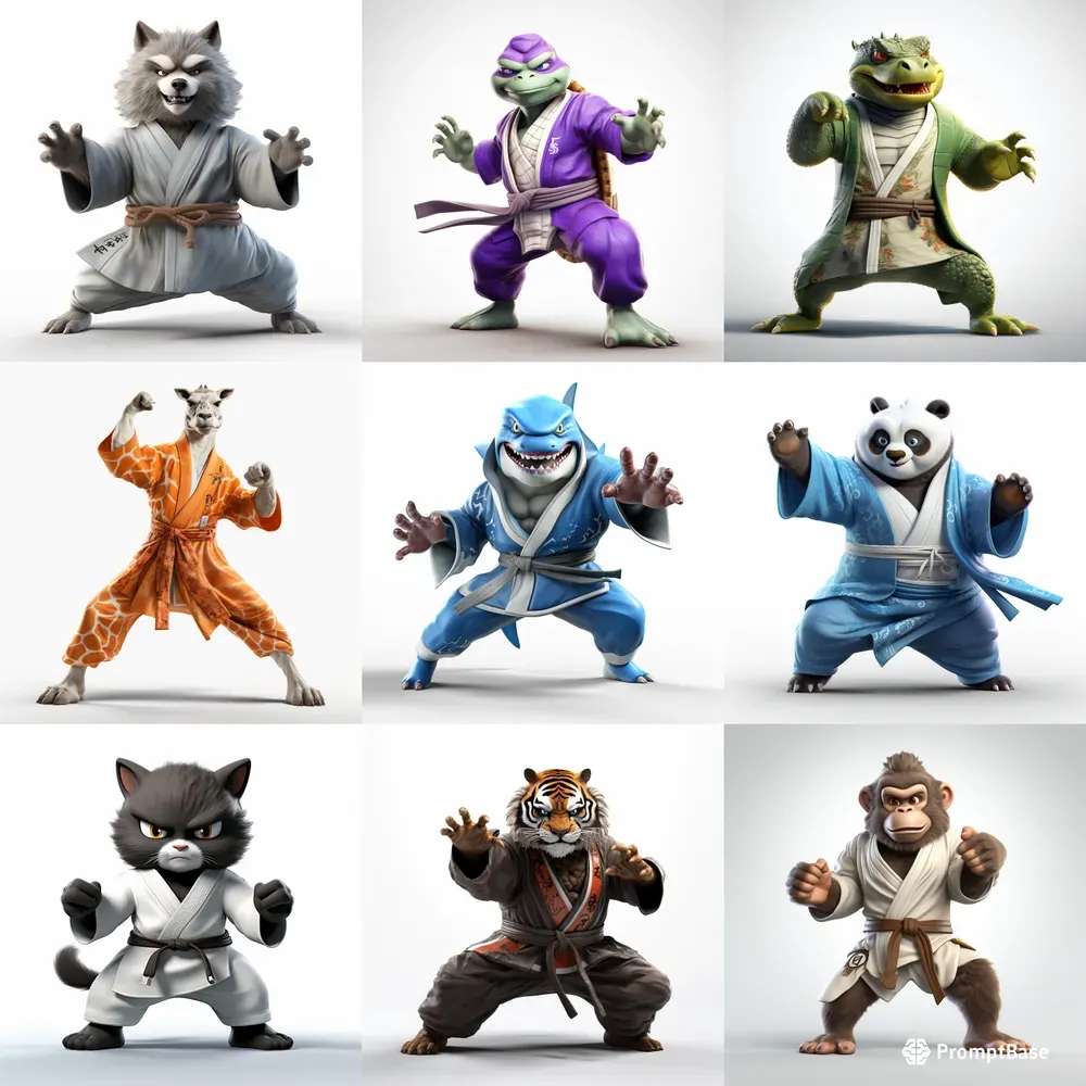 Karate Animal Characters In HD Midjourney Prompt | PromptBase