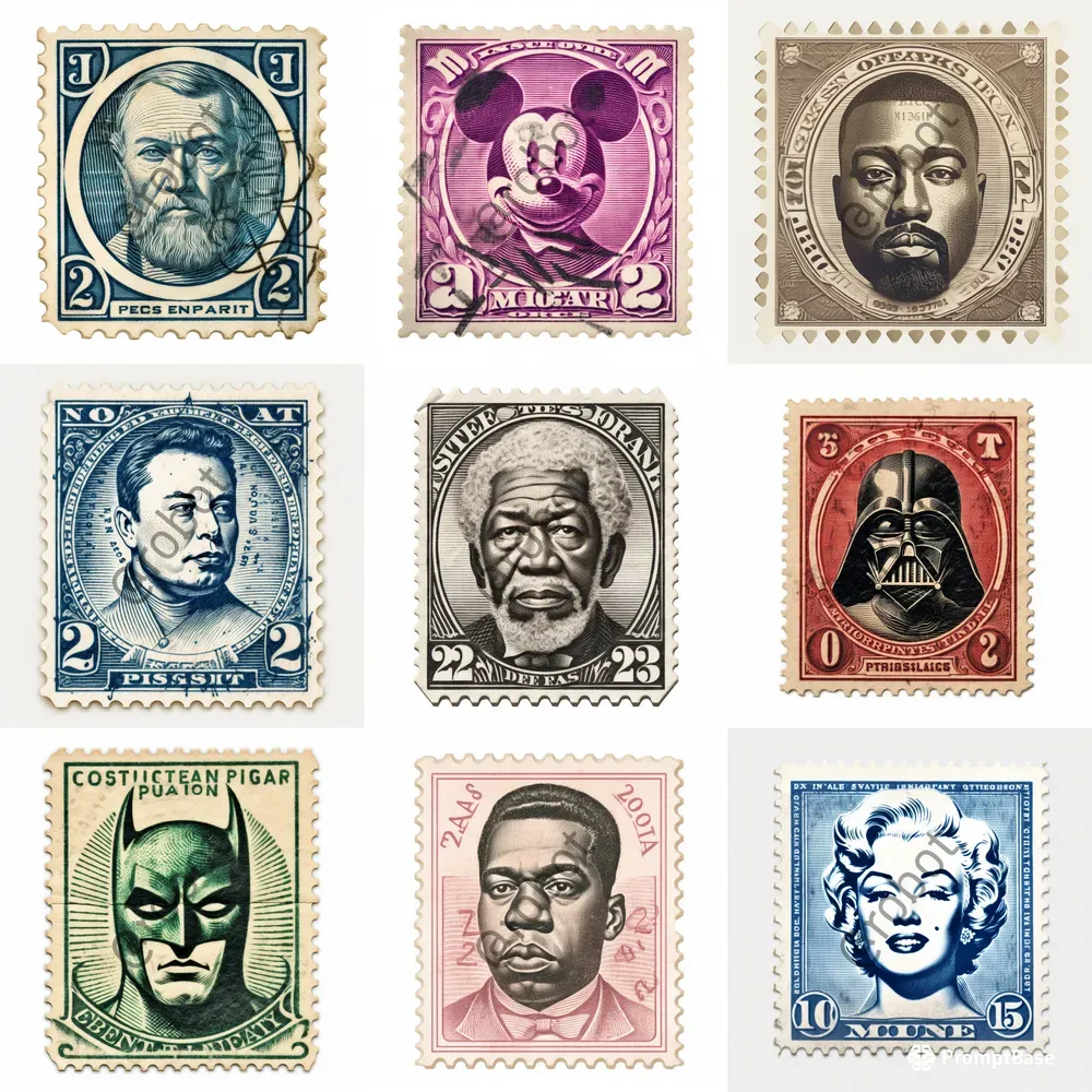 Celebrity Postage Stamps Midjourney Prompt | PromptBase