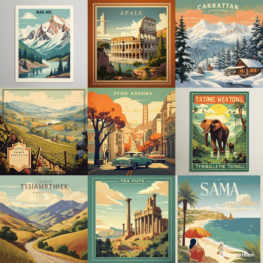Vintage Travel Poster Designs Midjourney Prompt | PromptBase