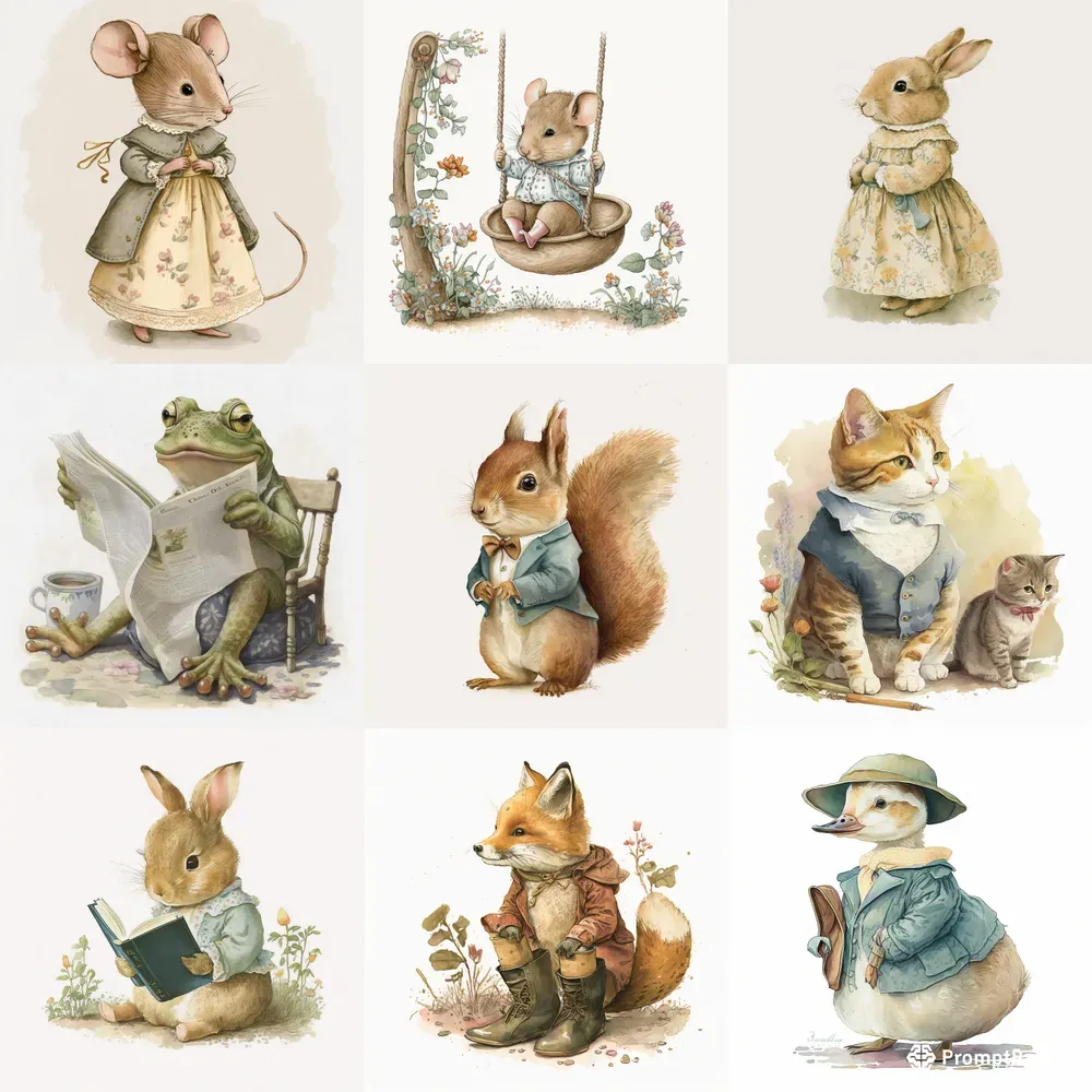 Children Book Fable Animal Characters Midjourney Prompt | PromptBase