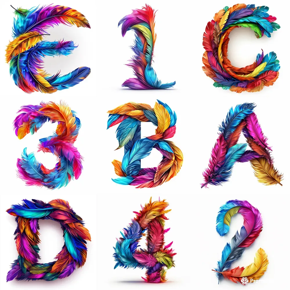 Alphabet Text Feather Letters And Numbers Midjourney Prompt | PromptBase