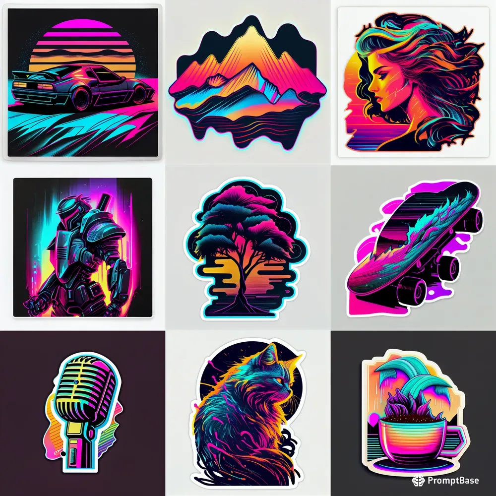 Synthwave Neon Stickers Midjourney Prompt | PromptBase