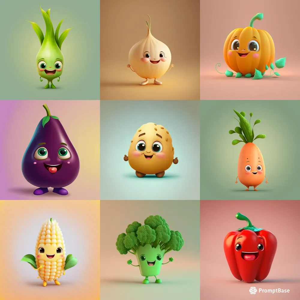 Cartoon Vegetables Chibi Style Midjourney Prompt | PromptBase