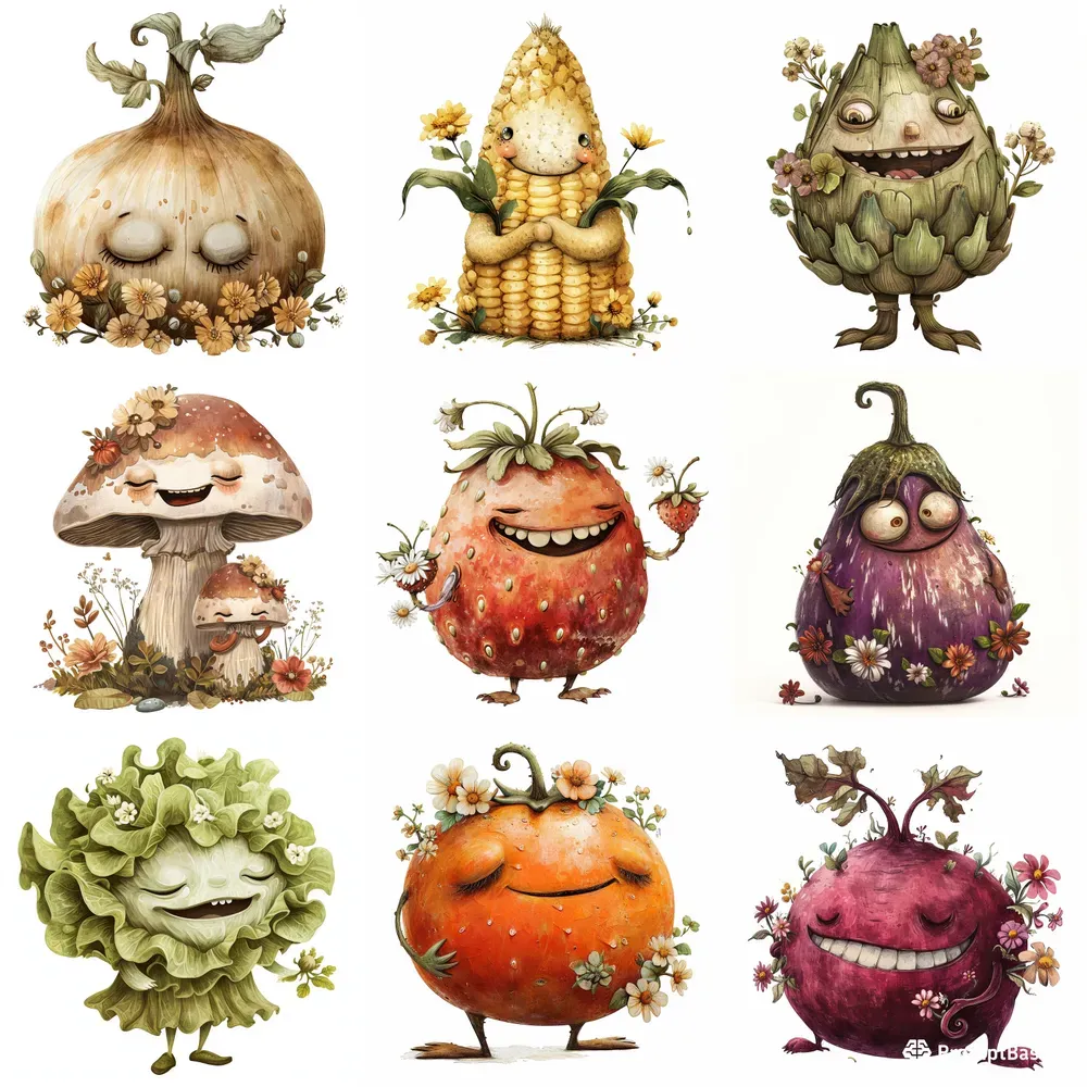 Vintage Vegetables Fruits Illustrations Midjourney Prompt | PromptBase