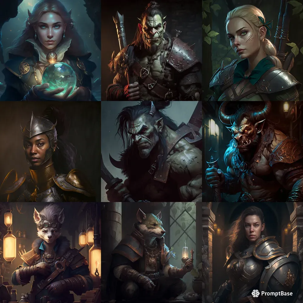 DnD Fantasy Race Class Portraits Midjourney Prompt | PromptBase