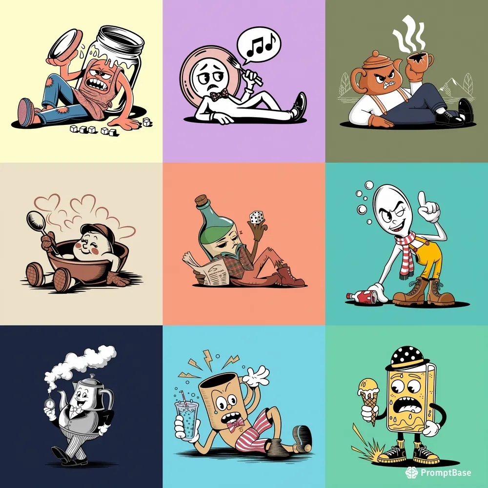 Retro Anthropomorphic Cartoon Chronicles Ideogram Prompt | PromptBase