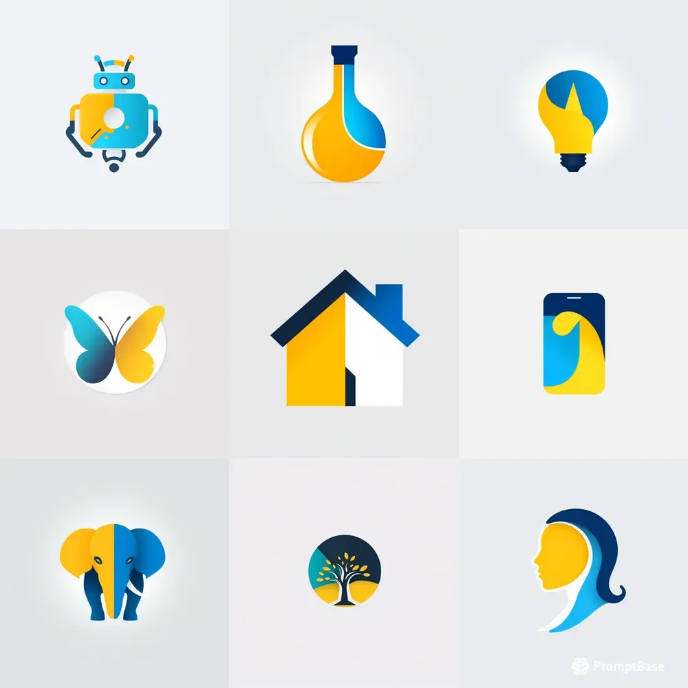 Minimal Design Logos In Yellow And Blue Midjourney Prompt | PromptBase