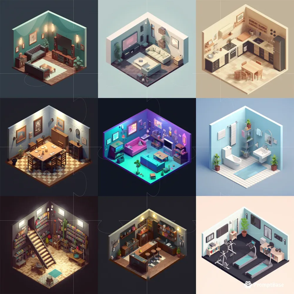 Simple Isometric Interior Designs Midjourney Prompt | PromptBase