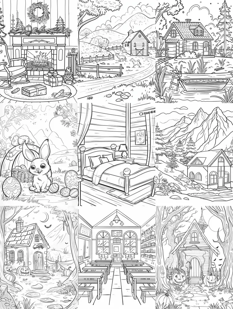 Cozy Places Coloring Pages Midjourney Prompt | PromptBase