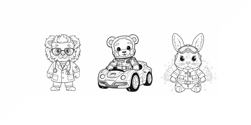 Character Designs For Kids Colouring Pages Midjourney Prompt | PromptBase