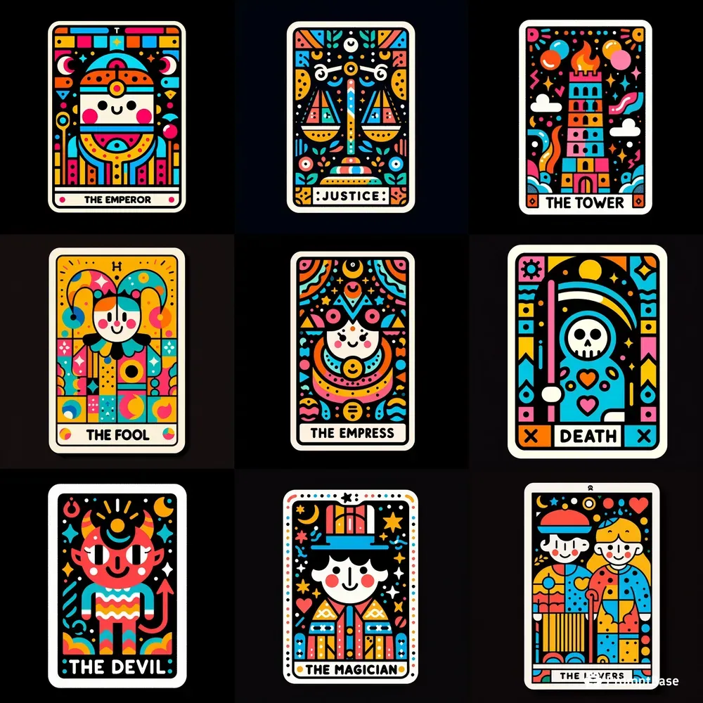 Cute Colorful Tarot Cards DALL·E Prompt | PromptBase