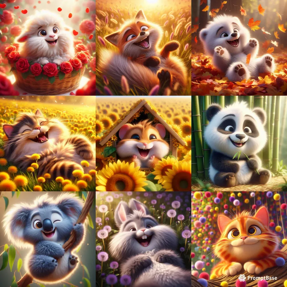 Cheerful Pixar Animals Scenes DALL·E Prompt | PromptBase