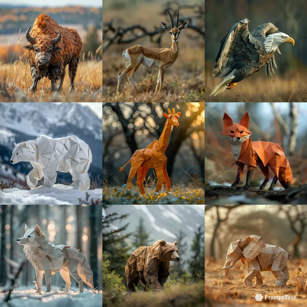 Origami Wild Animal Photographs Midjourney Prompt | PromptBase