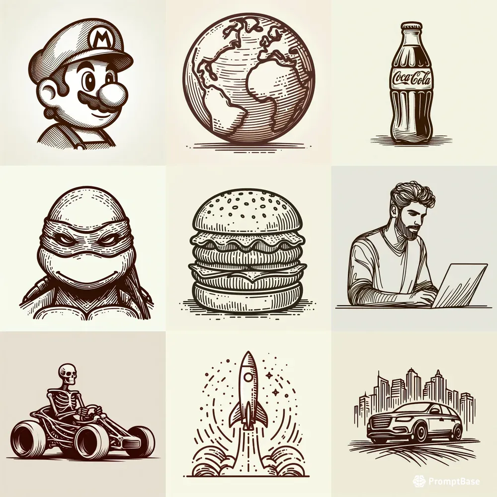 Retro Style Line Drawing Logos DALL·E Prompt | PromptBase