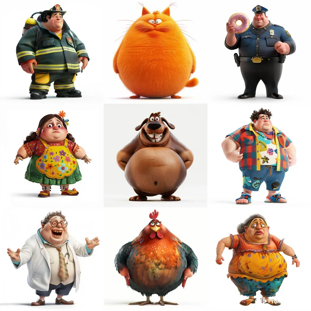 Fat Characters Pixar Style Midjourney Prompt | PromptBase