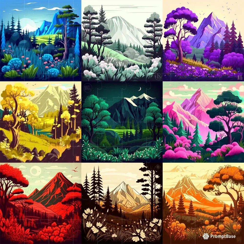 2D Landscape Hills In Yourown Color Tones Midjourney Prompt | PromptBase