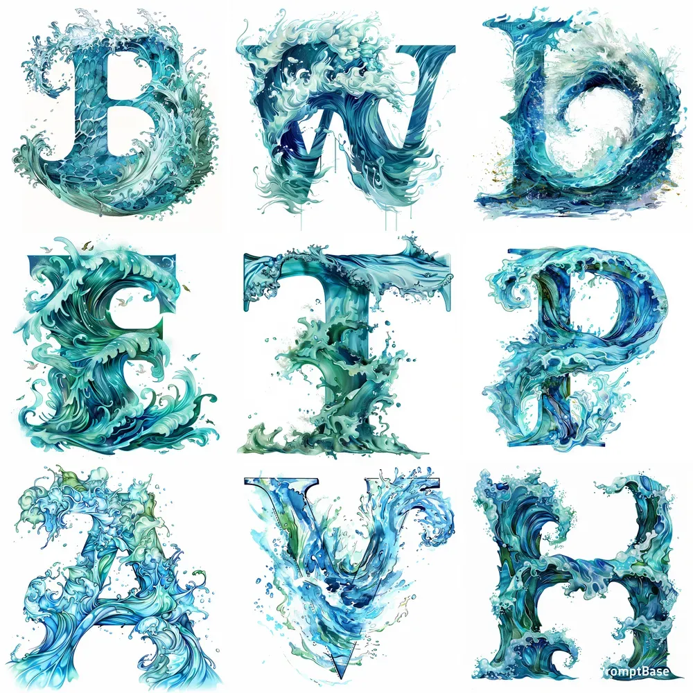 Ocean Waves Creative Alphabet Letters Midjourney Prompt | PromptBase