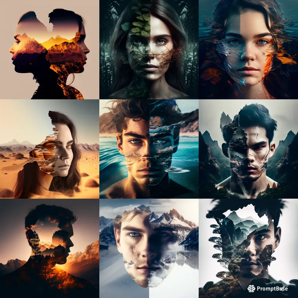 Double Exposure Portraits Midjourney Prompt | PromptBase