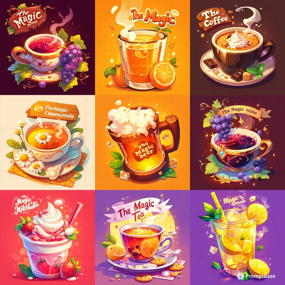 Cartoon Style Game Icon Beverages Midjourney Prompt | PromptBase